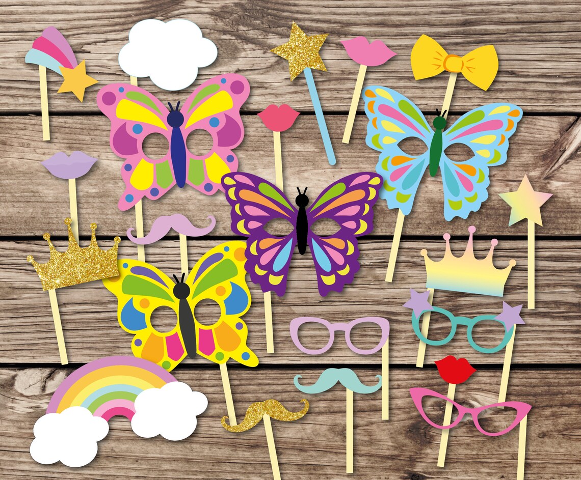 Butterfly Photo Booth Props Printable Butterfly Party - Etsy Finland