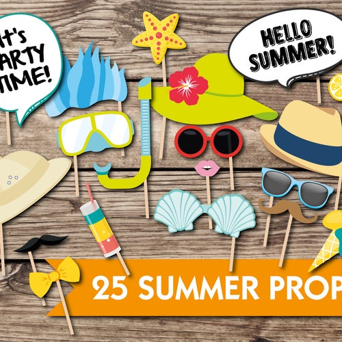Printable Summer Photo Booth Props Pool Party Photobooth - Etsy