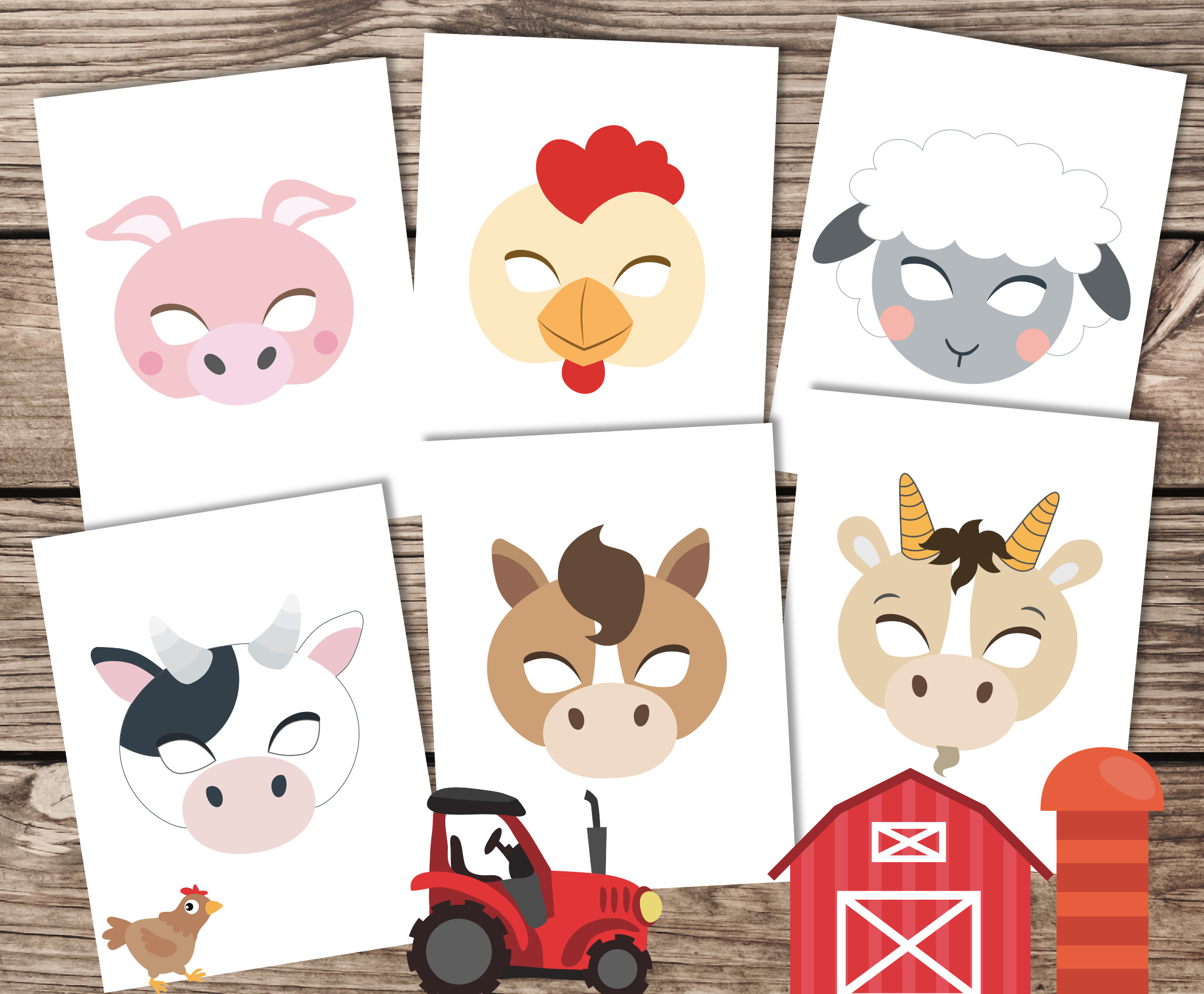 Farm animal masks printable farm masks farm photo booth | Etsy España