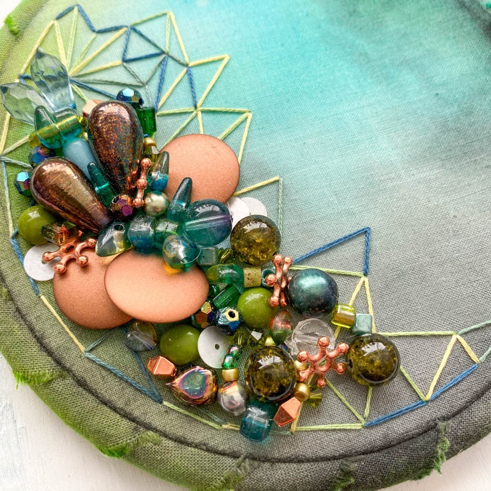Beaded Embroidery Hoop Art - Hand Painted - Crystals - Oxidised Copper ...