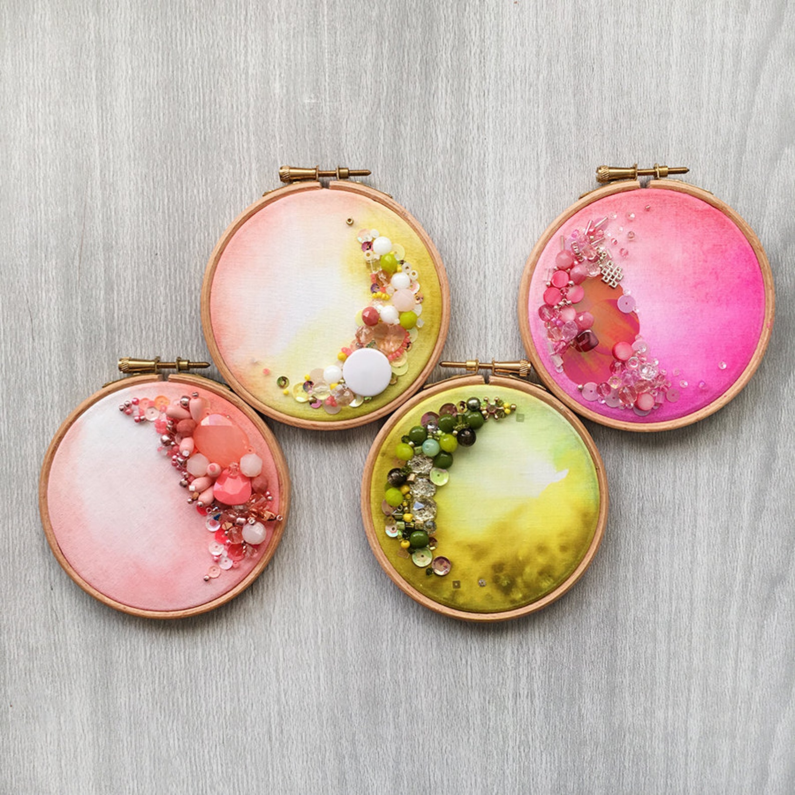 Mini Beaded Embroidery Hoop Art - Singapore Sling - Hand Painted ...