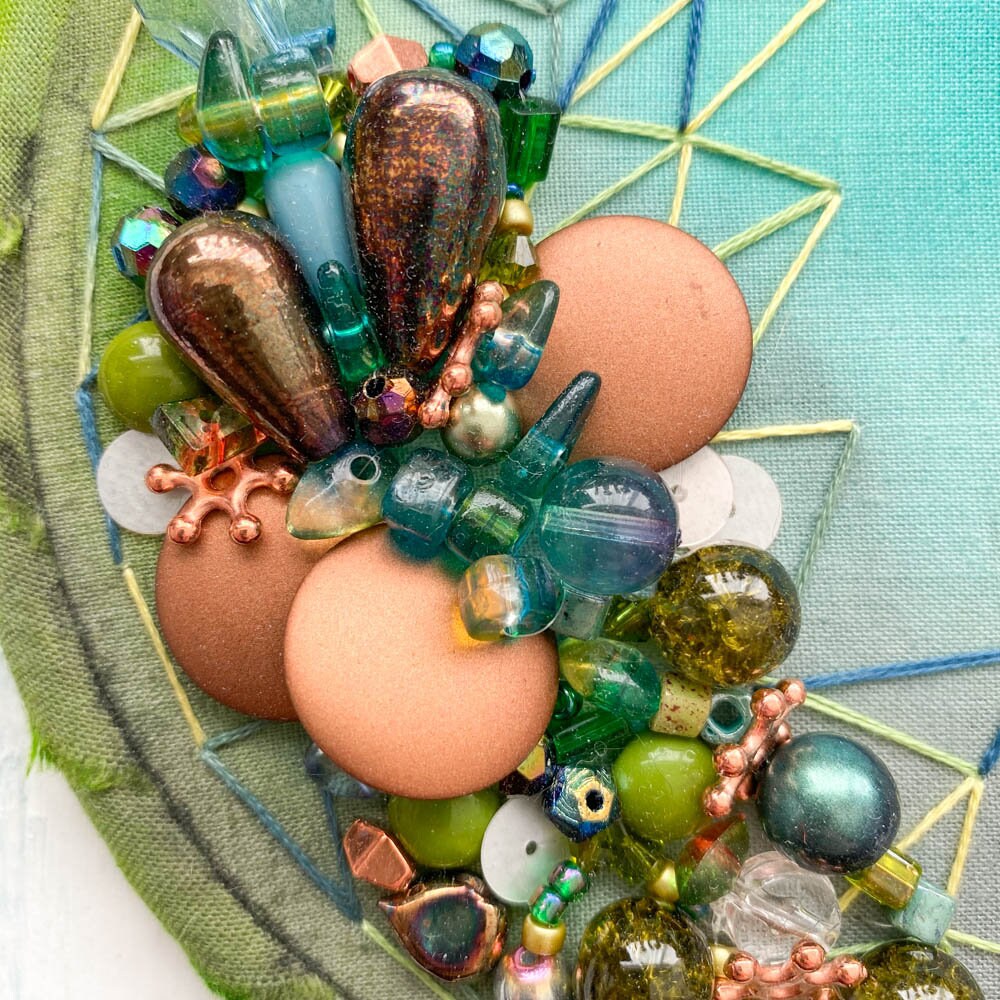 Beaded Embroidery Hoop Art - Hand Painted - Crystals - Oxidised Copper ...