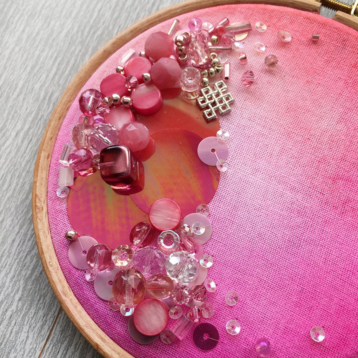 Mini Beaded Embroidery Hoop Art - Singapore Sling - Hand Painted ...