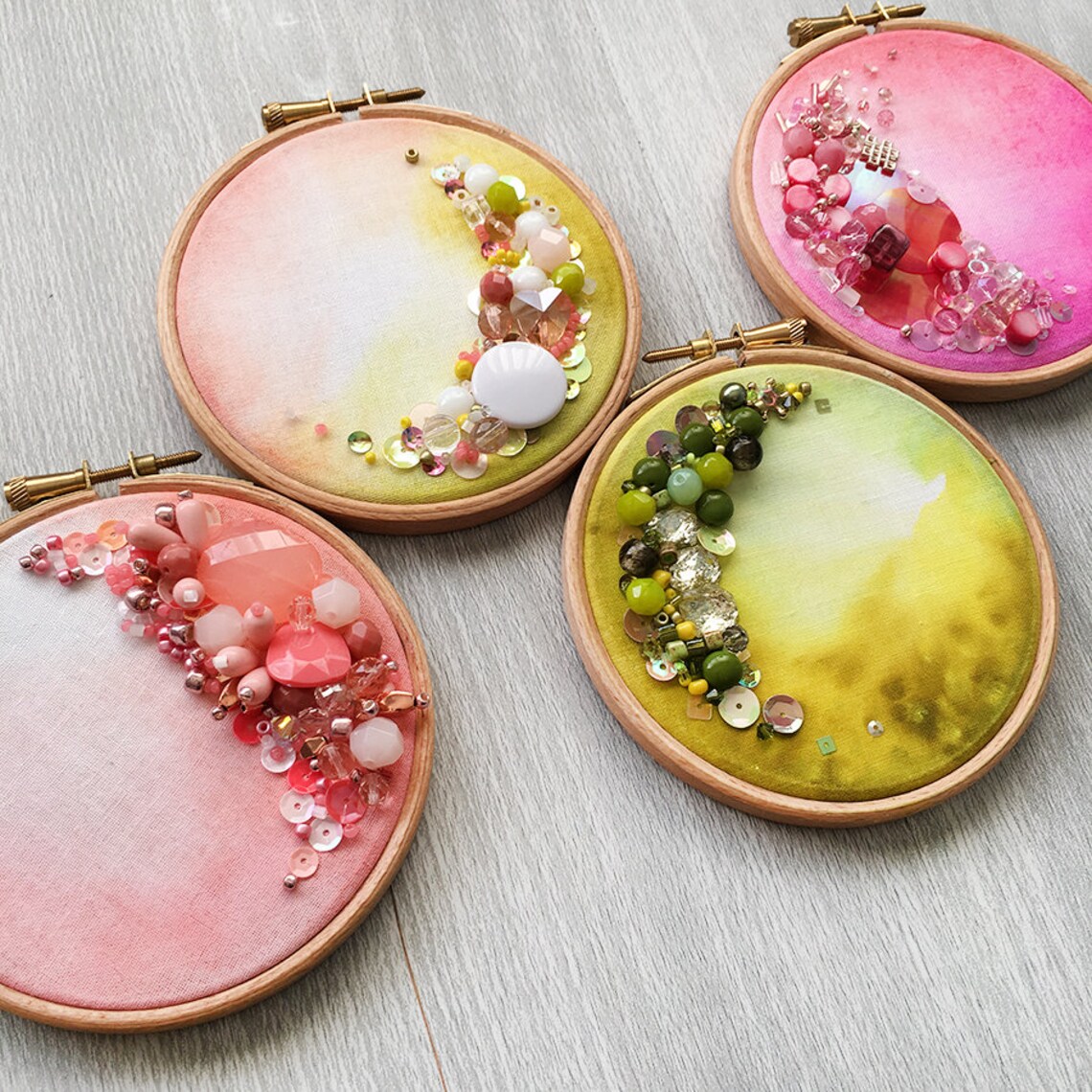 Mini Beaded Embroidery Hoop Art - Singapore Sling - Hand Painted ...