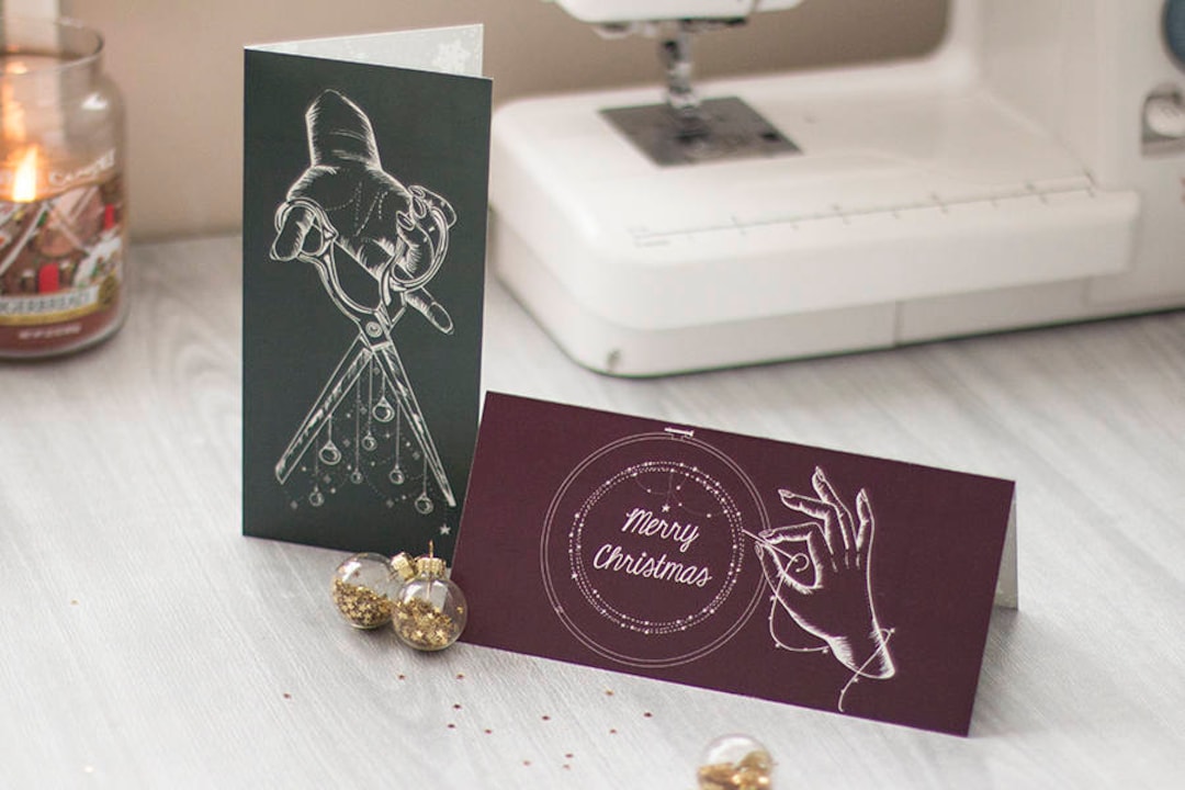 Sewing Christmas Cards, Set of 6, 3 of Each Illustrated Scissors and ...