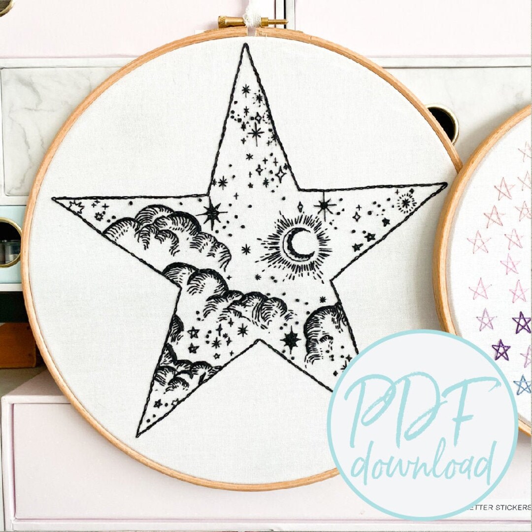 Celestial Stars Embroidery - Embroidery Pattern - Downloadable ...