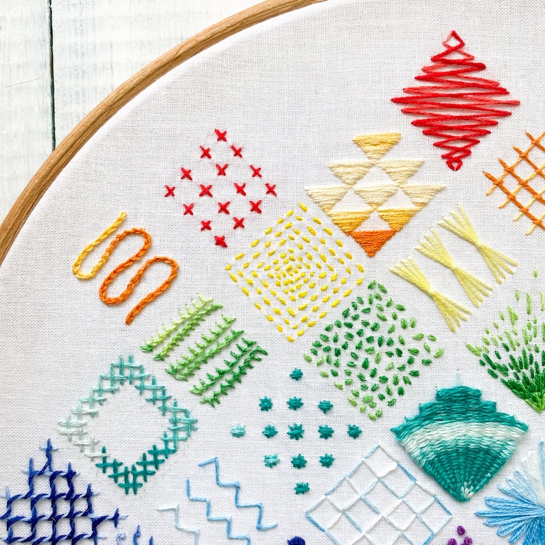 Rainbow Embroidery Sampler Kit Embroidery Hoop Embroidery - Etsy