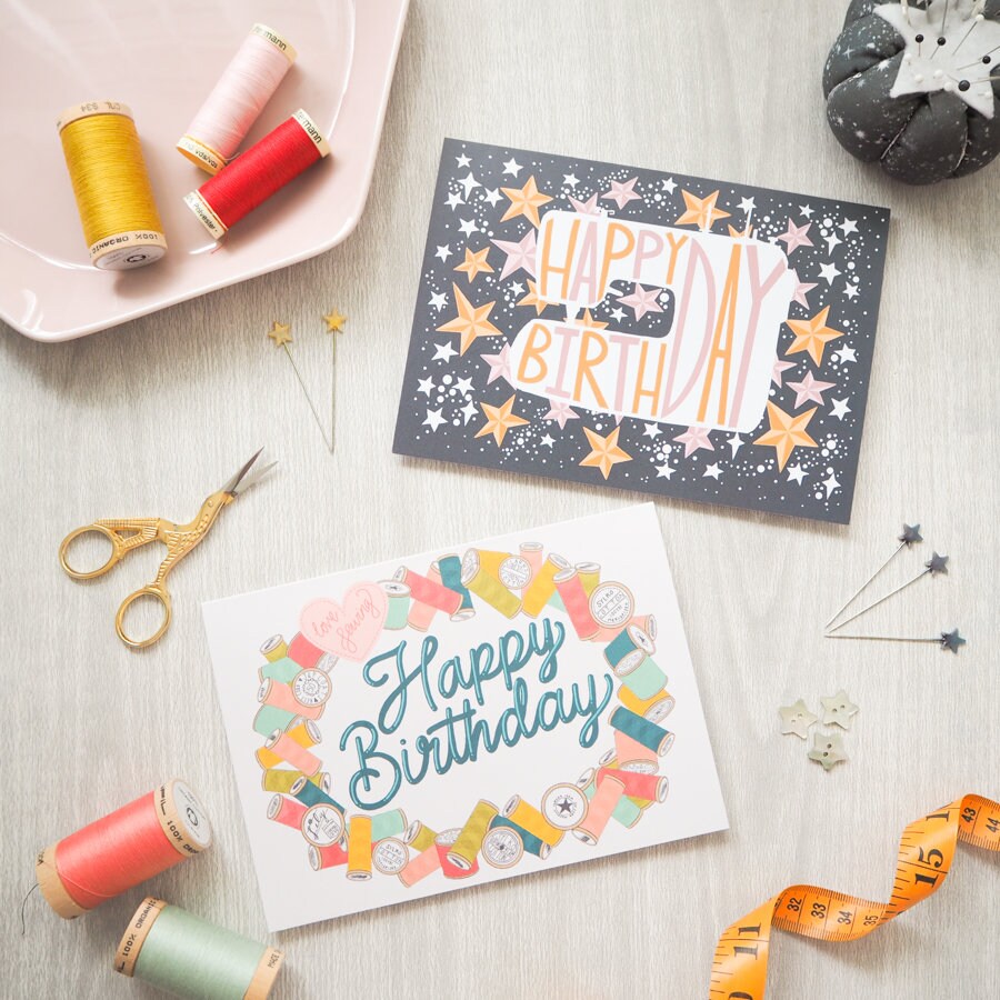 Sewing Threads Happy Birthday Greetings Card Sewing Birthday - Etsy Canada