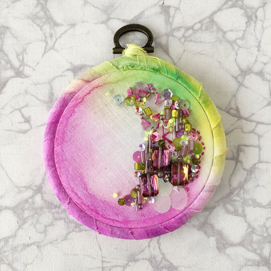 Mini Beaded Embroidery Hoop Art - Hand Painted - Crystals - Tourmaline ...