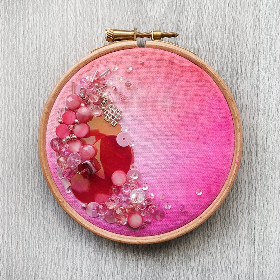 Mini Beaded Embroidery Hoop Art - Singapore Sling - Hand Painted ...
