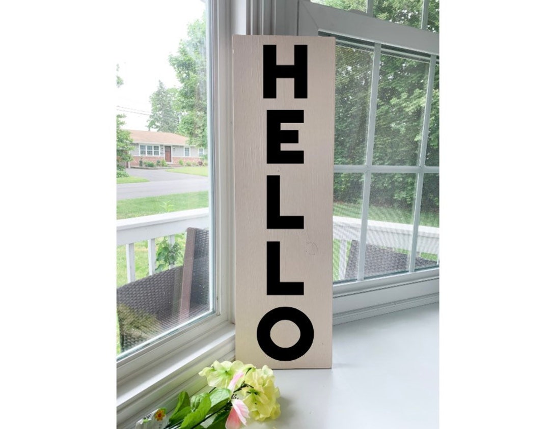 2'x7.25" HELLO Decor Sign Handpainted Wood Stained Custom Home Decor ...