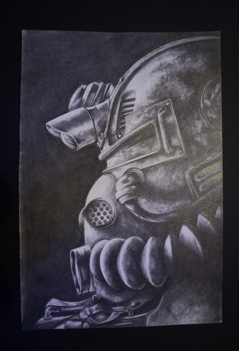 Fallout Fanart Power Armour Charcoal Drawing Original T-60 T-45 Fallout ...