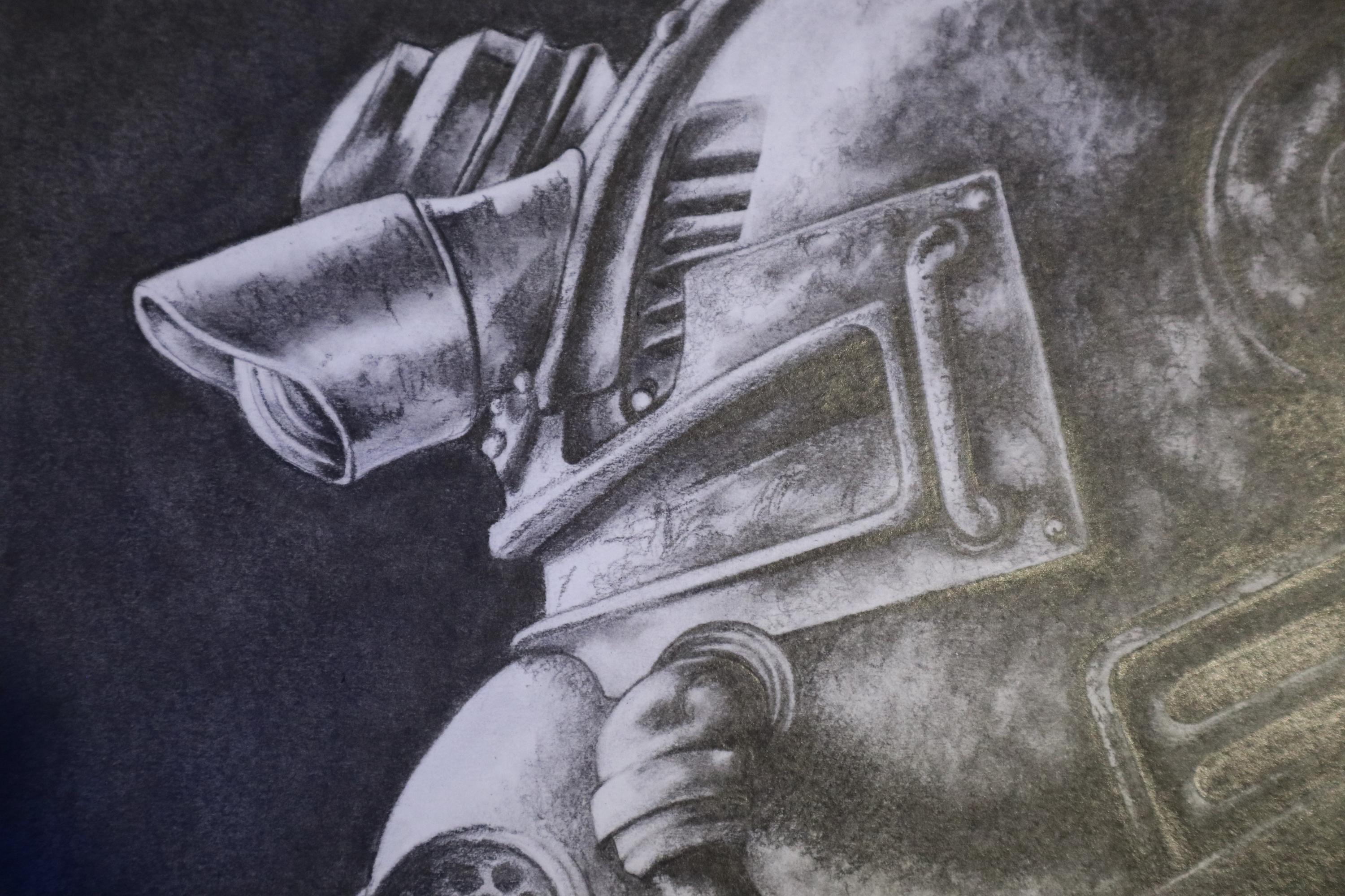Fallout Fanart Power Armour Charcoal Drawing Original T-60 T-45 Fallout ...