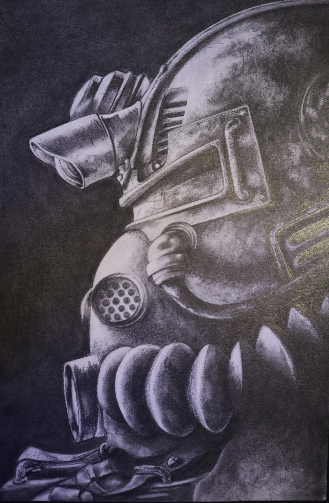 Fallout Fanart Power Armour Charcoal Drawing Original T-60 T-45 Fallout ...
