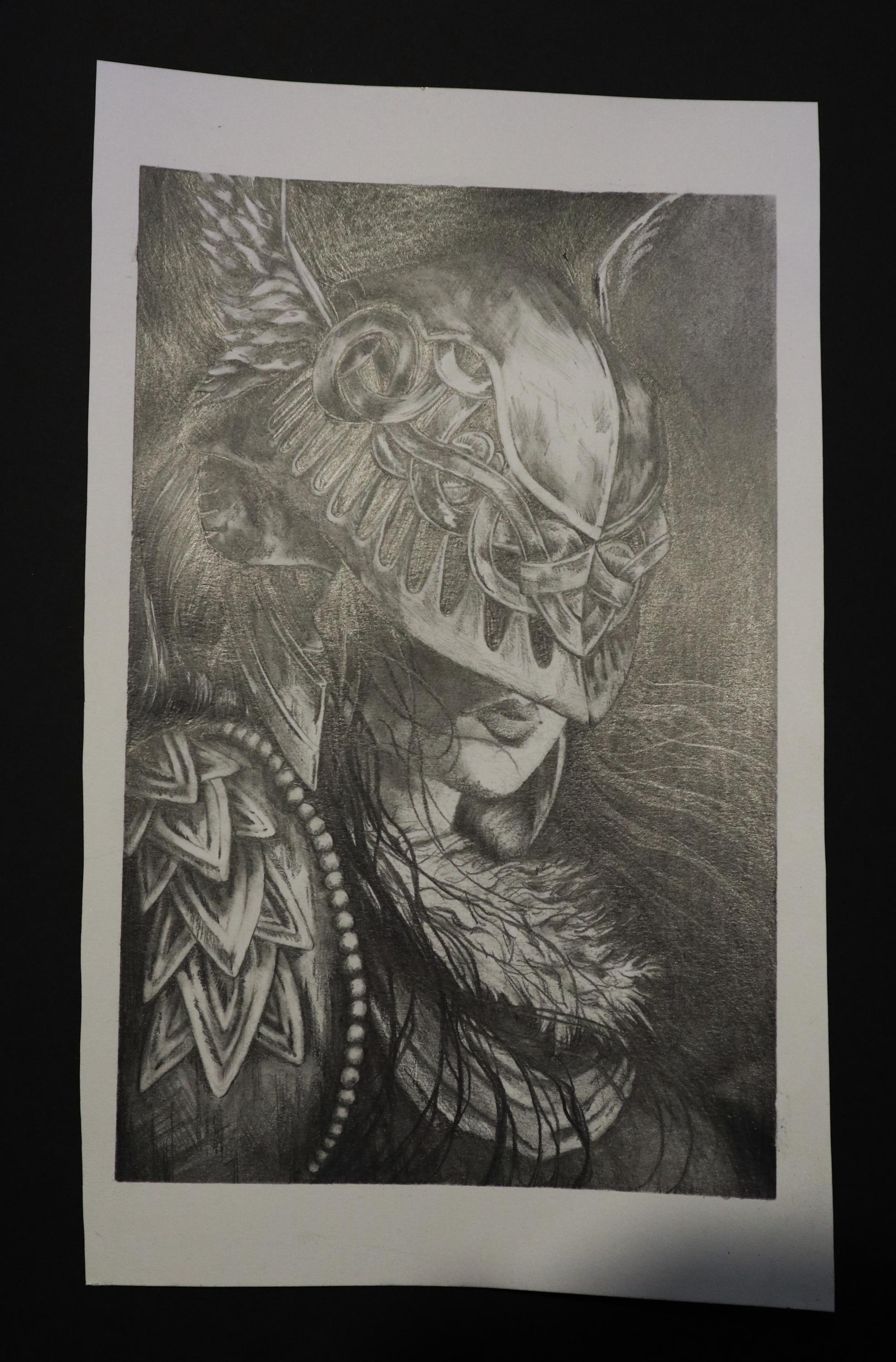 Malenia Goddess of Rot Charcoal Drawing on A4 Paper Elden Ring Shadow ...