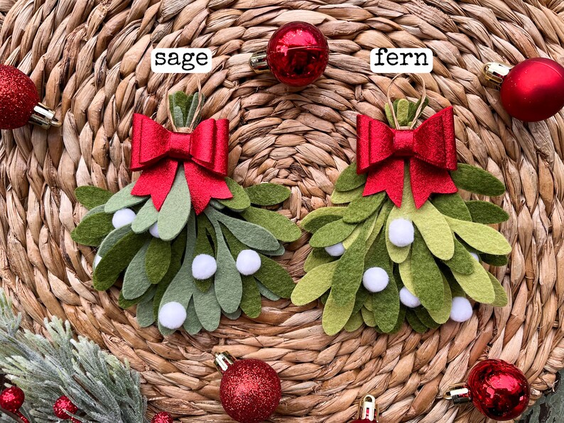 Felt Mistletoe • Handmade Mistletoe • Mistletoe With Bow • Hanging ...