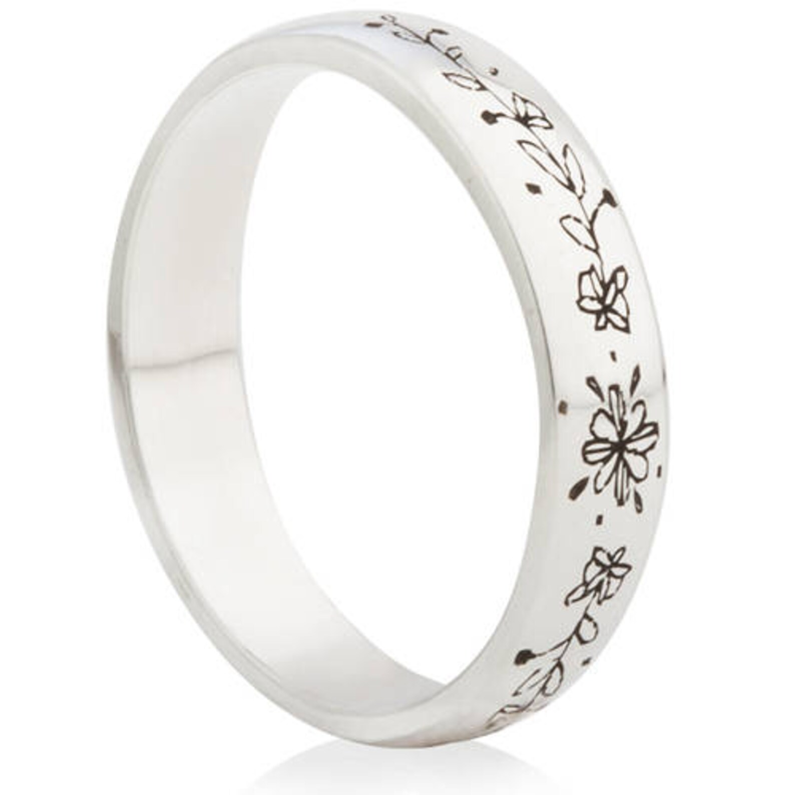 Hand Drawn Flower Laser Engraved Ring - Etsy UK