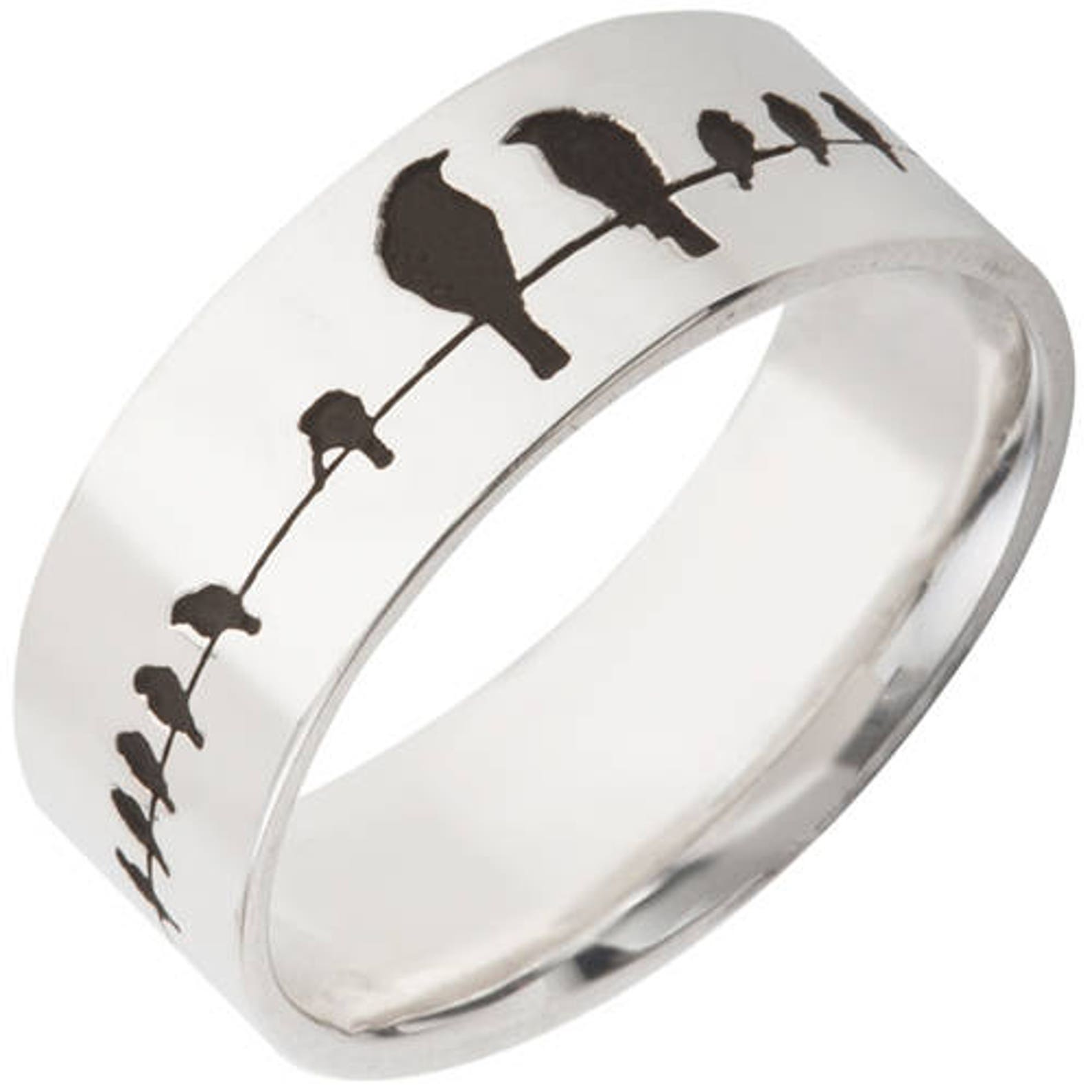 Laser Engraved Birds on a Wire Ring - Etsy