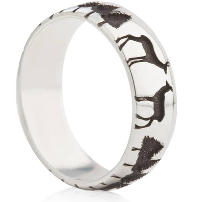 Deer and Forest Silhouette Laser Engraved Ring - Etsy