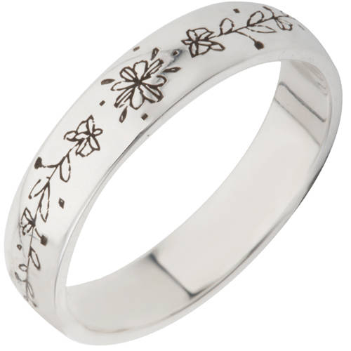 Hand Drawn Flower Laser Engraved Ring - Etsy UK