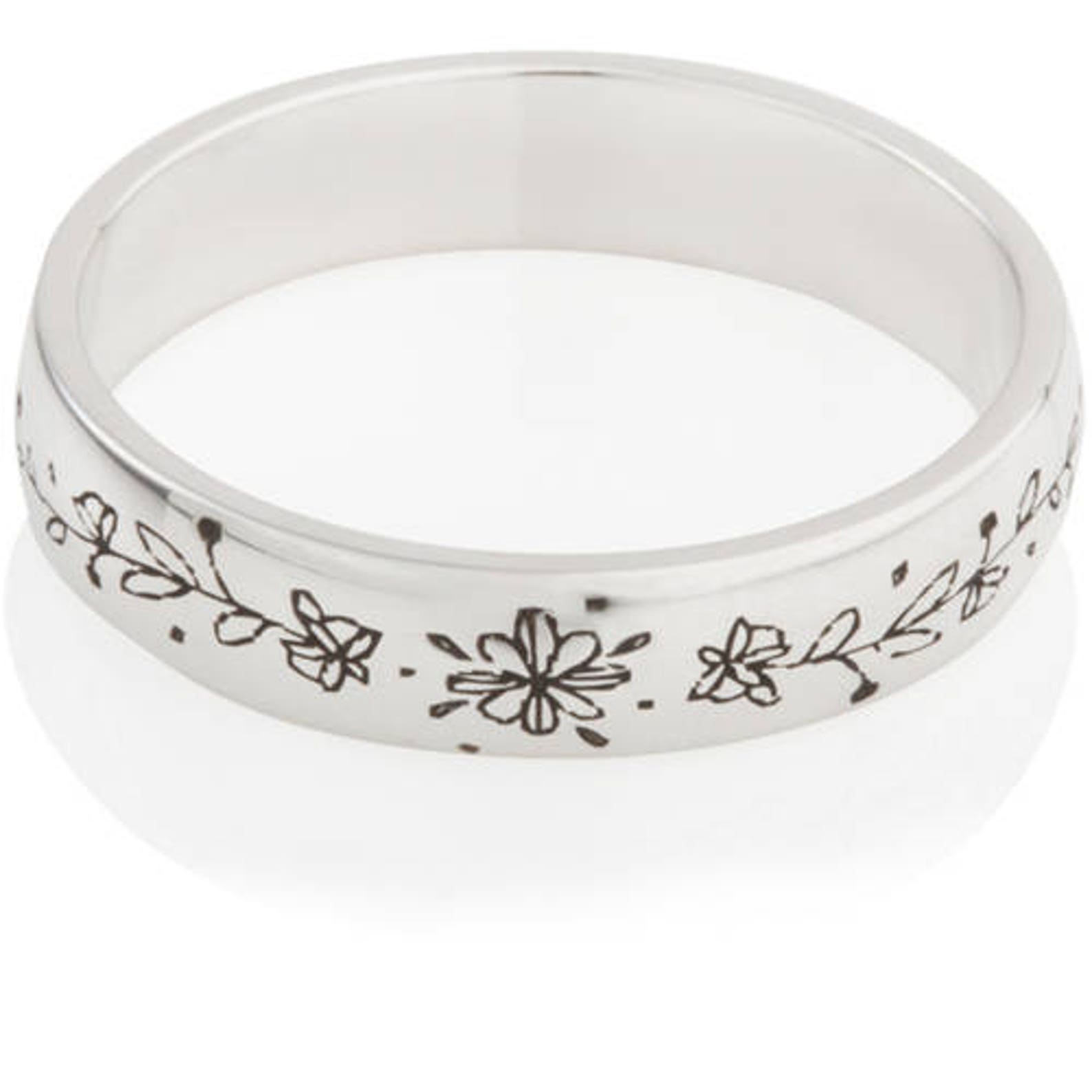 Hand Drawn Flower Laser Engraved Ring - Etsy UK