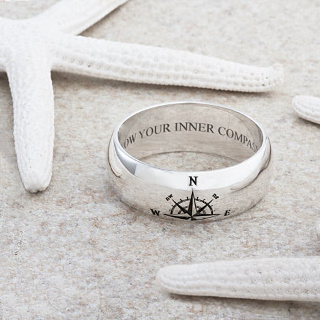 Compass Designed Laser Engraved Ring - Etsy