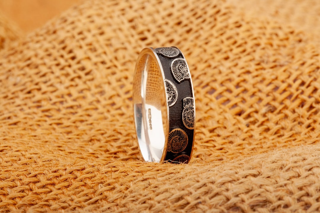 Ammonite Ring • 925 Sterling Silver Ring • Fossil Ring • Geology ...