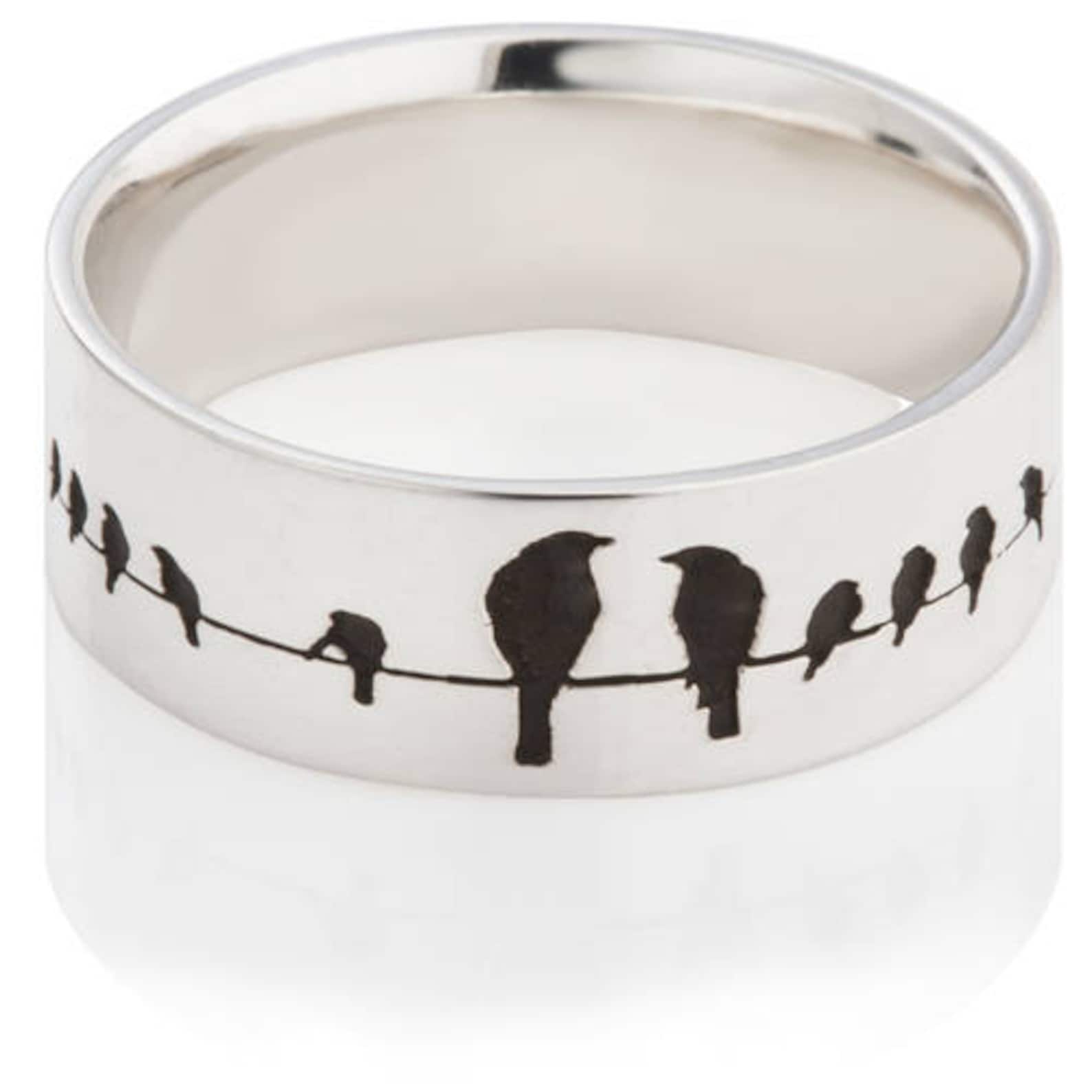 Laser Engraved Birds on a Wire Ring - Etsy