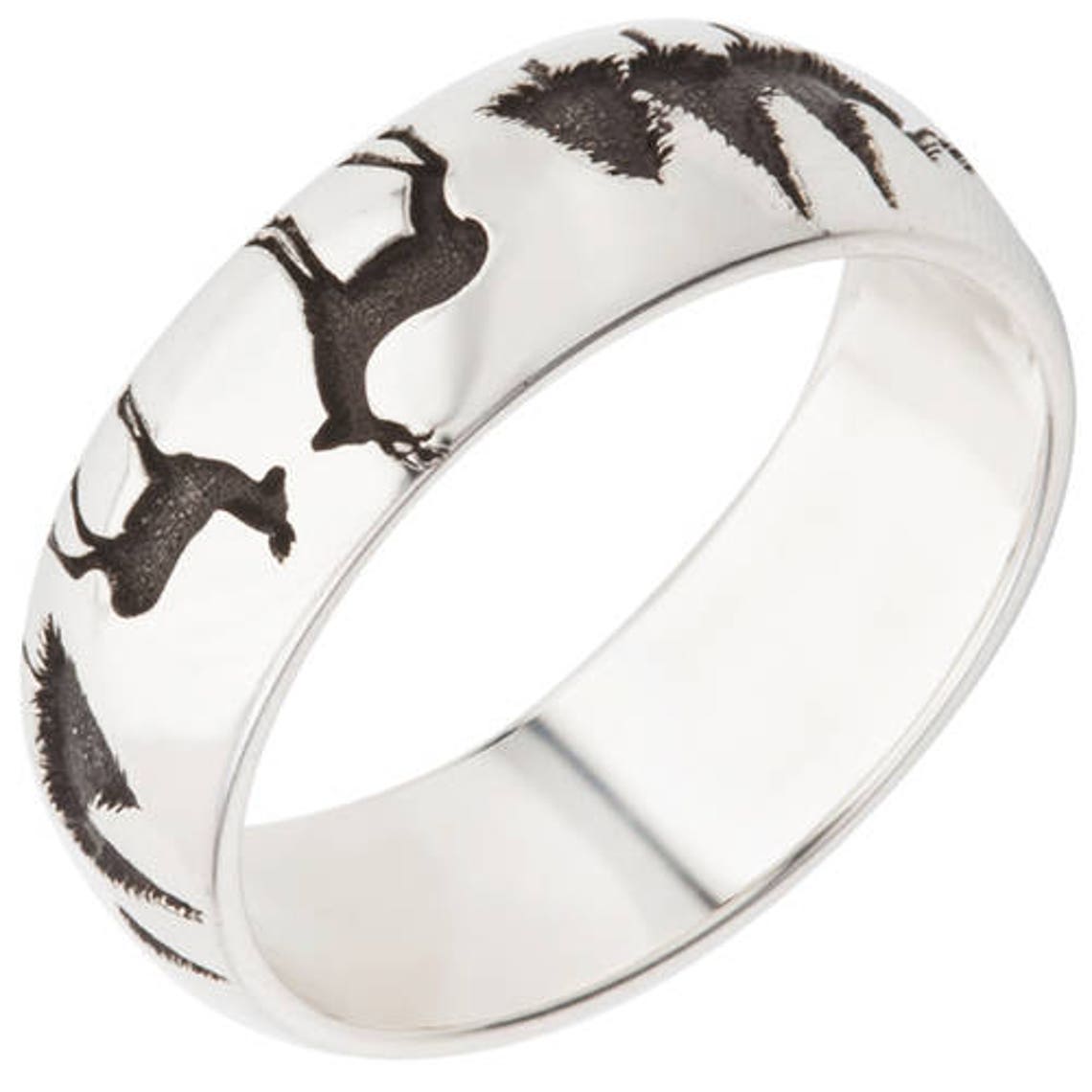 Deer and Forest Silhouette Laser Engraved Ring - Etsy