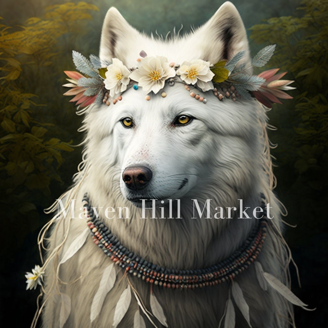 Wolf Spirit Animal Hippie Shaman Shamaness Animal Portrait - Etsy