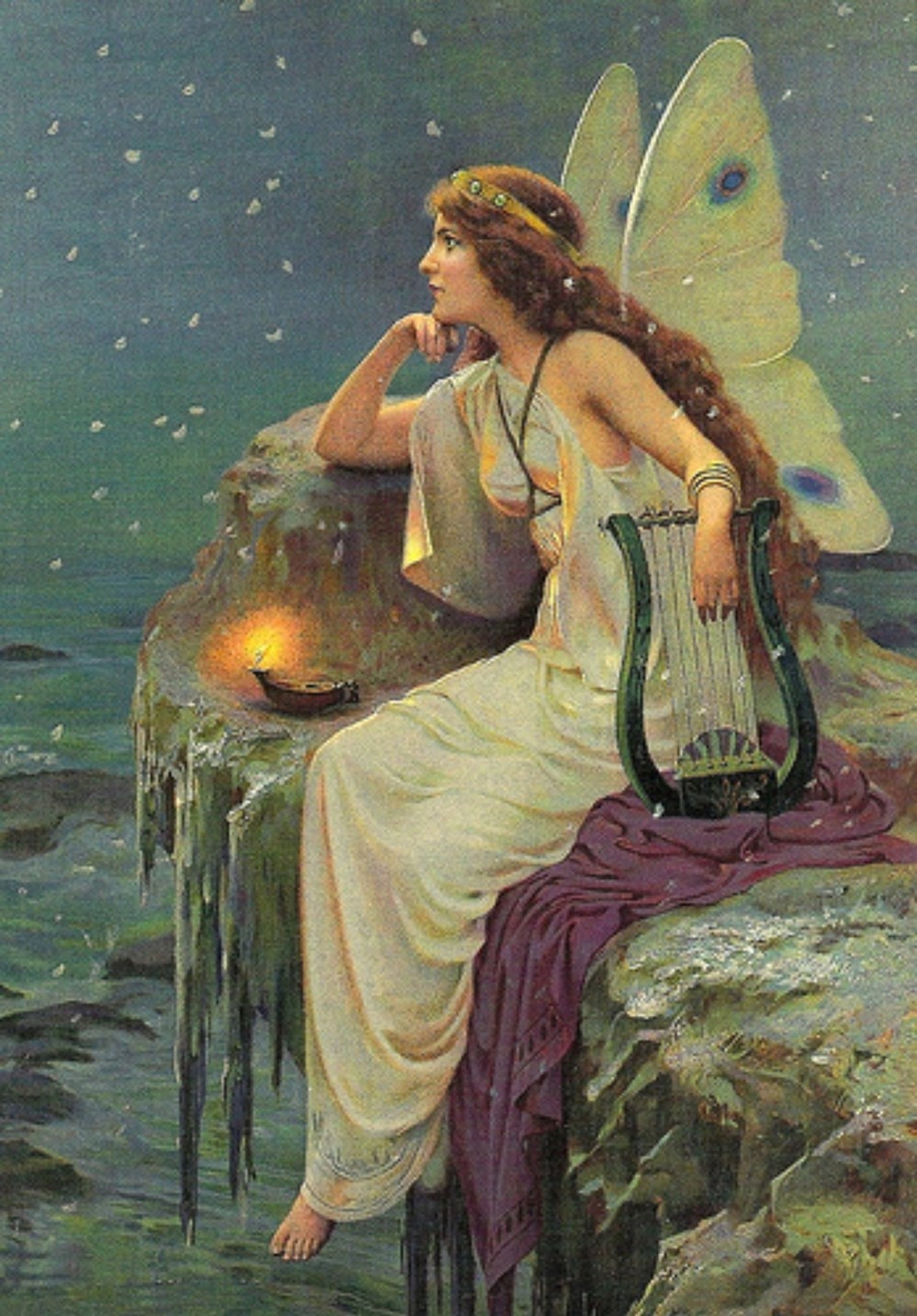 Butterfly Winged Goddess With Harp Guardian Vintage Faerie Fae - Etsy