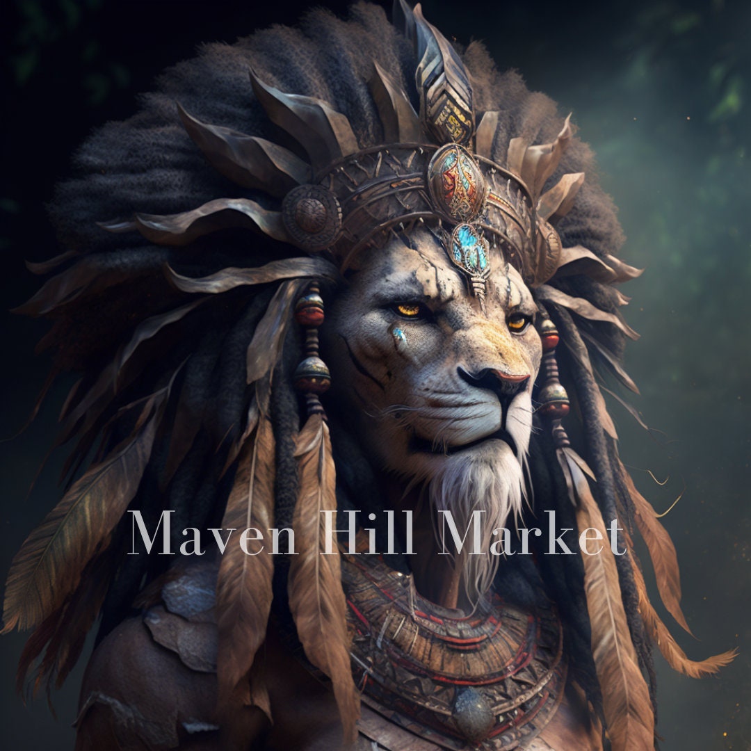 Lion Lioness Hippie Shaman Shamaness Animal Portrait Funny - Etsy