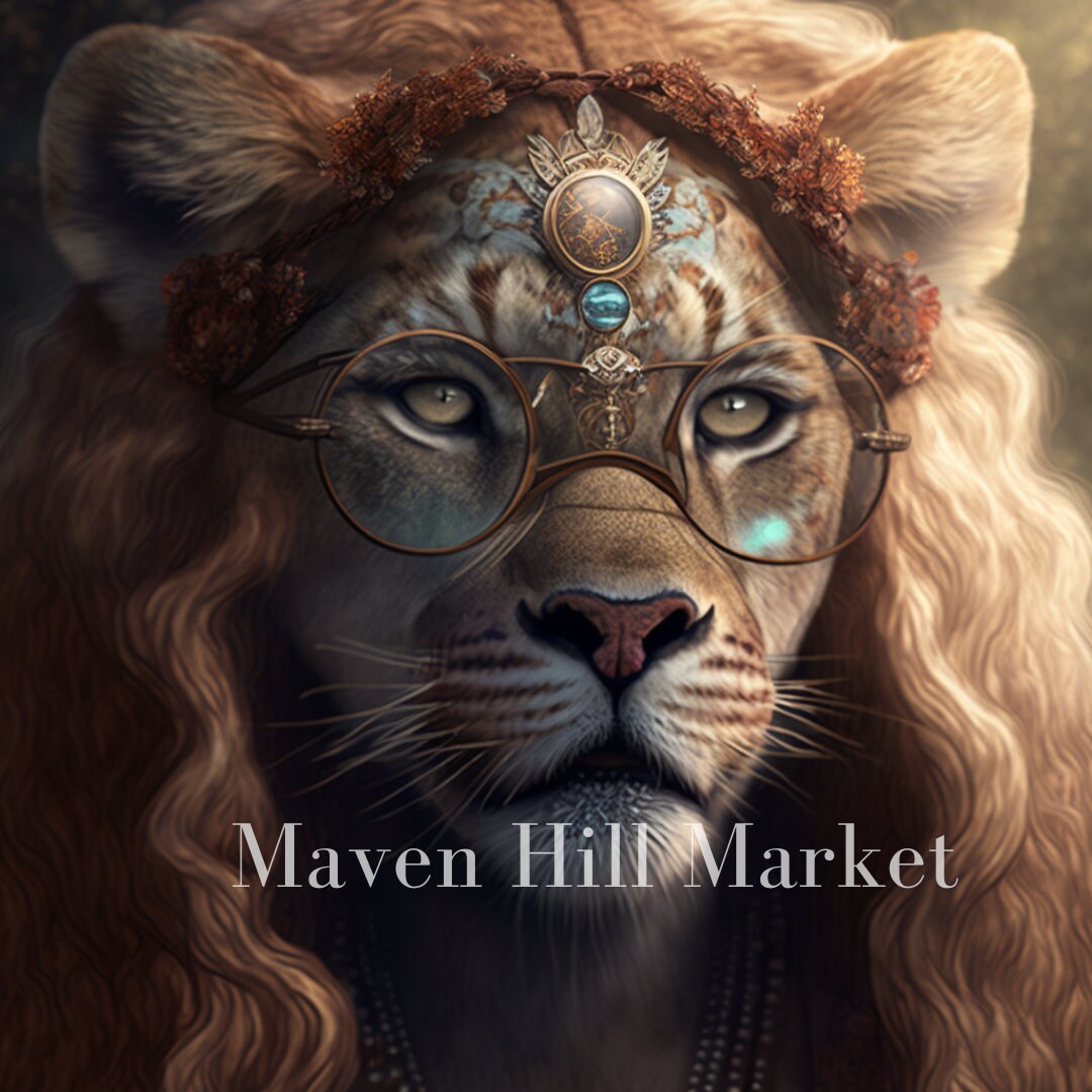Lion Lioness Hippie Shaman Shamaness Animal Portrait Funny - Etsy