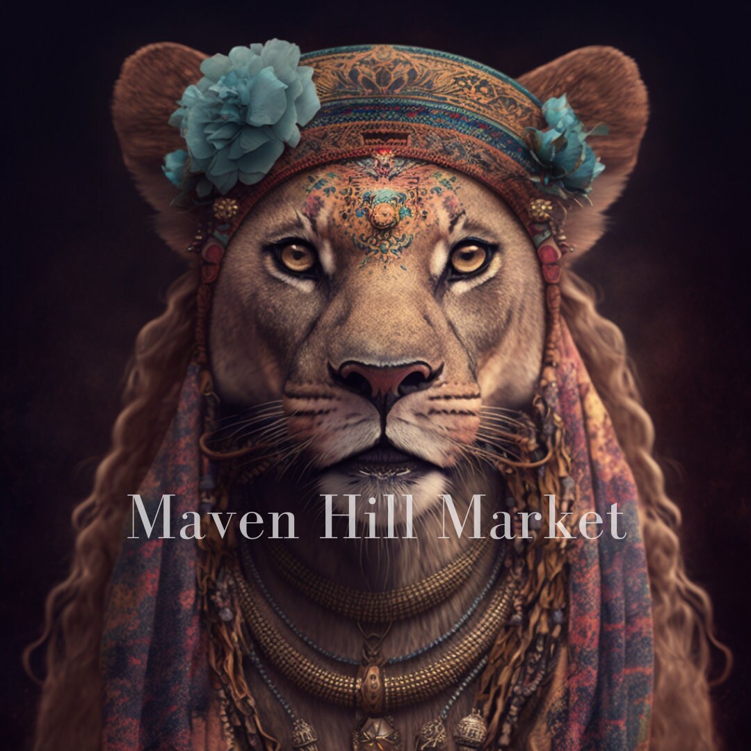Lion Lioness Hippie Shaman Shamaness Animal Portrait Funny - Etsy