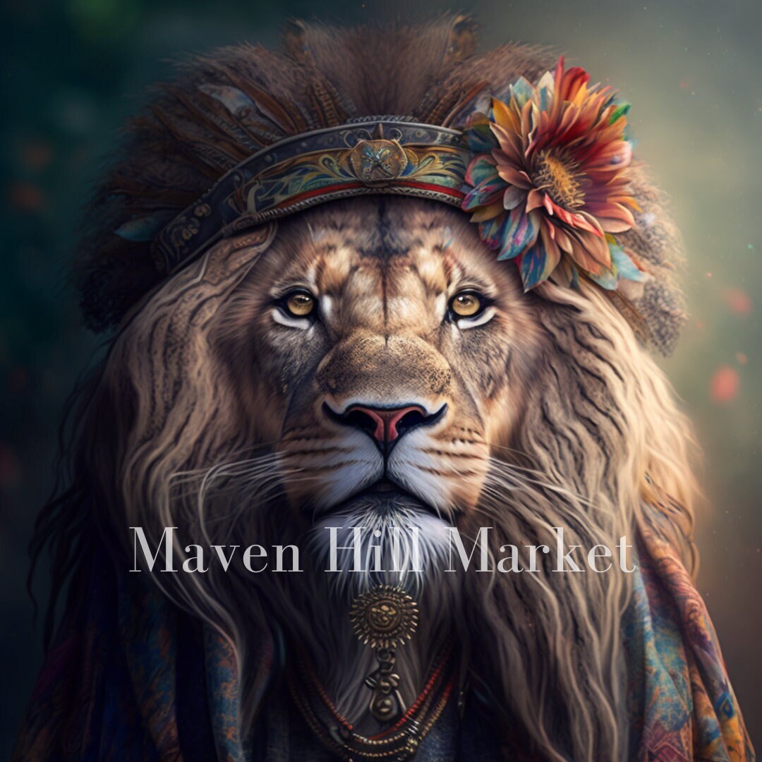 Lion Lioness Hippie Shaman Shamaness Animal Portrait Funny - Etsy