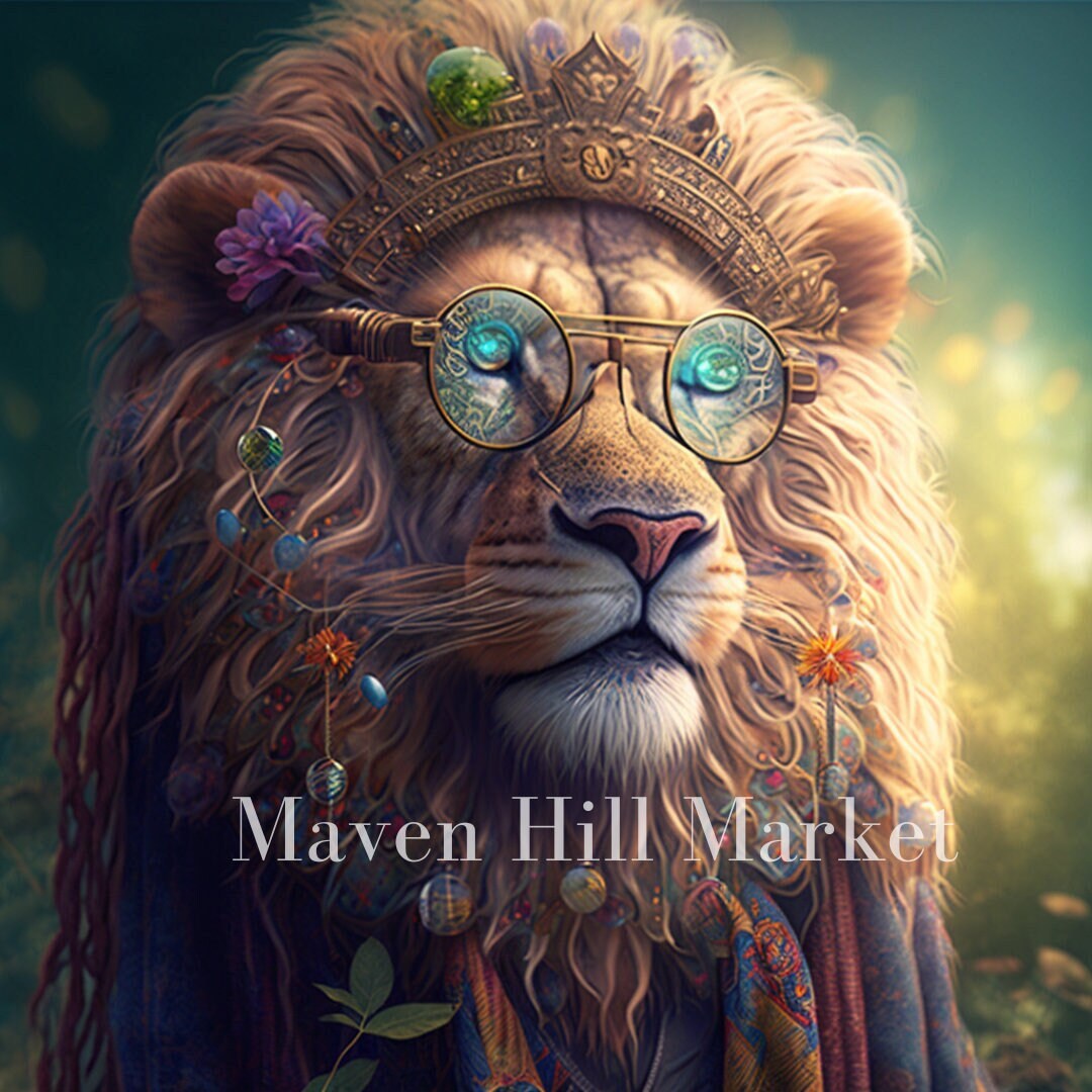 Lion Lioness Hippie Shaman Shamaness Animal Portrait Funny - Etsy