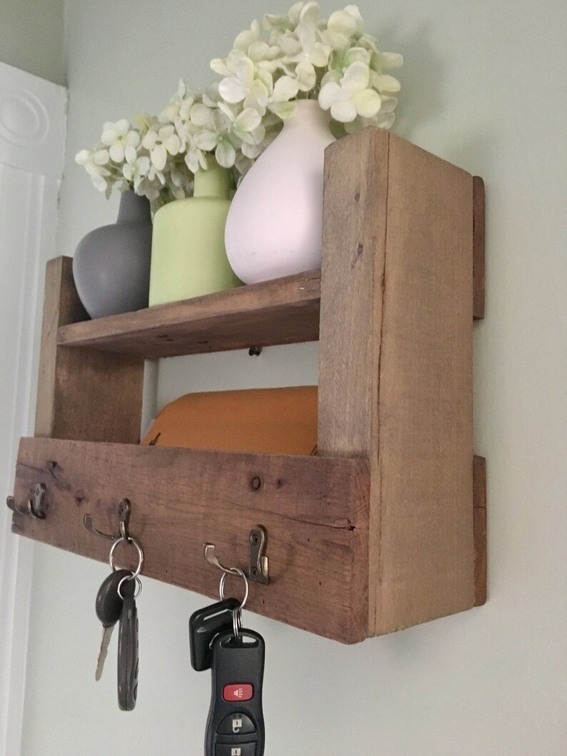 Reclaimed Wood Key Holder Mail Holder Rustic Decor | Etsy