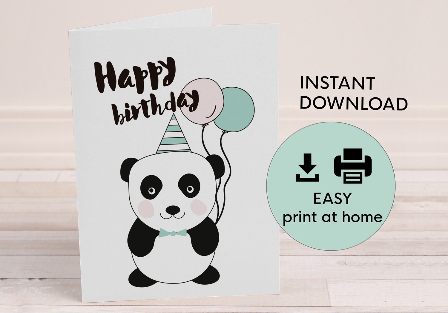 Printable Panda Bear Birthday Card for Kids Ready to Print - Etsy