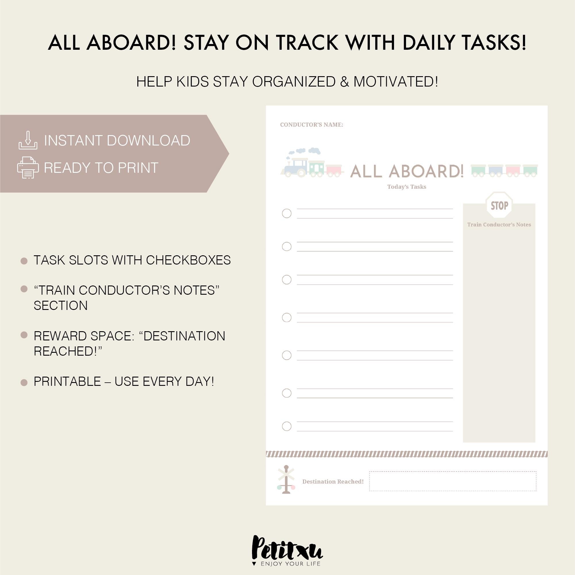 Kids To-do List Printable | Train-themed Daily Planner for Boys and ...