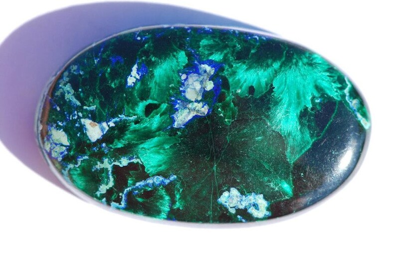 61.10ct Cananea, Mexican Malachite Azurite Cabochon, Treated, Chatoyant ...