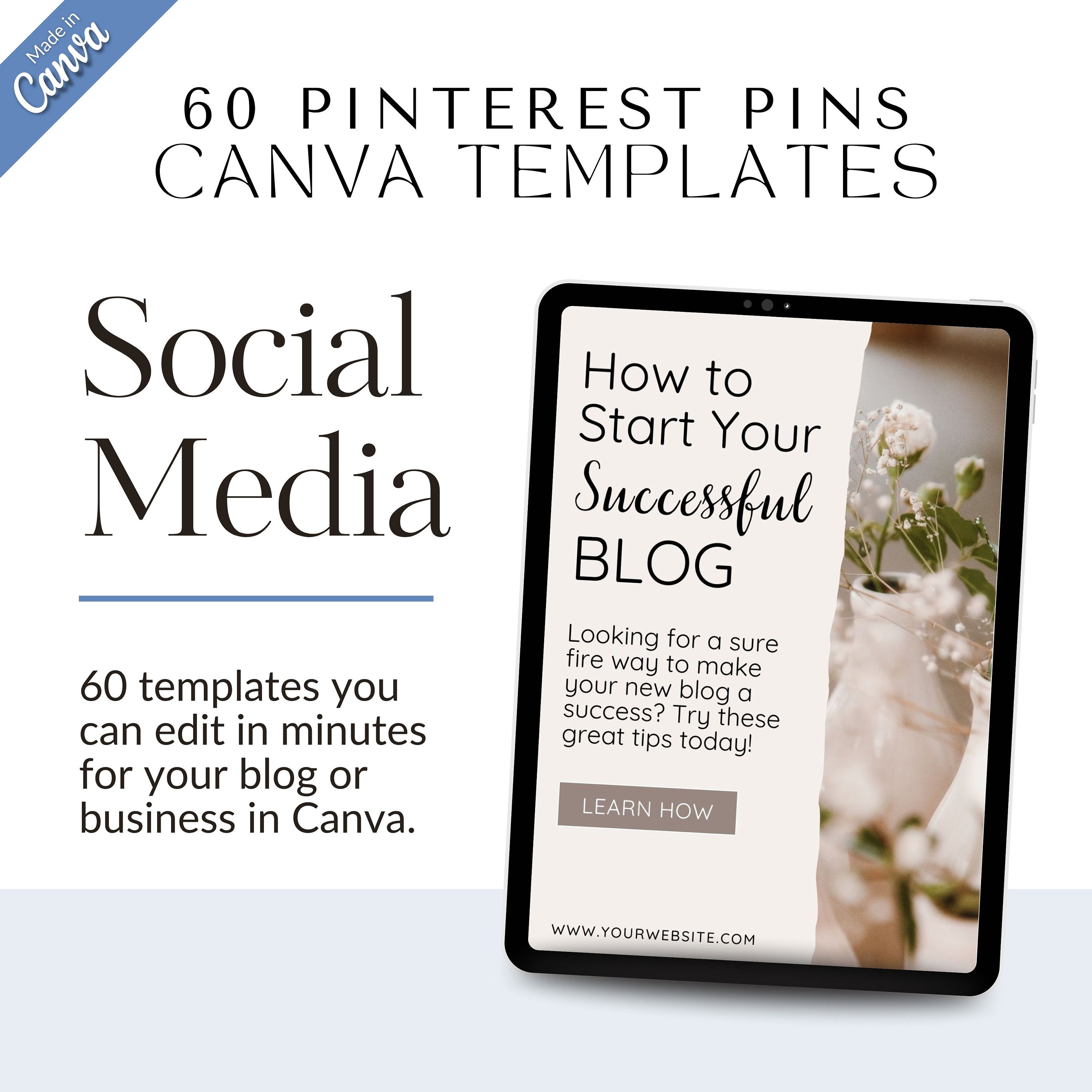 60 Professional Pinterest Pin Templates, Canva Neutral Minimalist ...