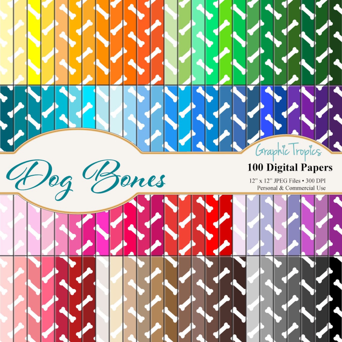 100 Dog Bones Digital Paper Scrapbook Colors | Doggy Bones Digital ...