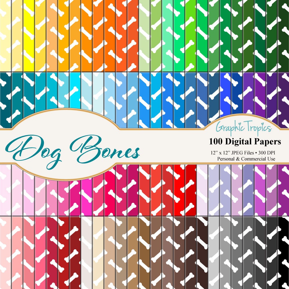 100 Dog Bones Digital Paper Scrapbook Colors | Doggy Bones Digital ...
