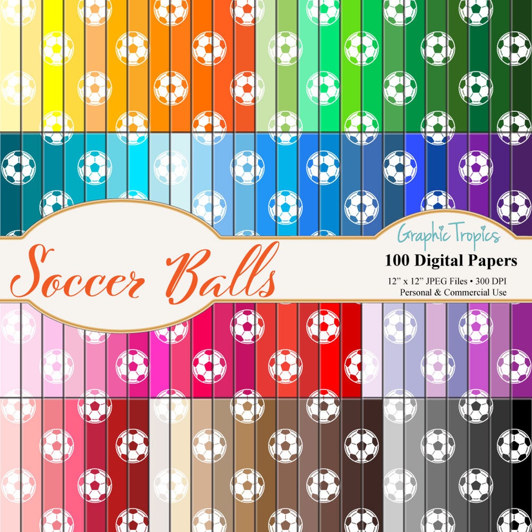 100 Soccer Balls Digital Paper Scrapbook Colors | Football, Instant ...