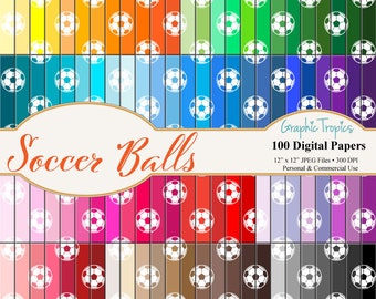 100 Footballs Digital Paper Scrapbook Colors Instant | Etsy