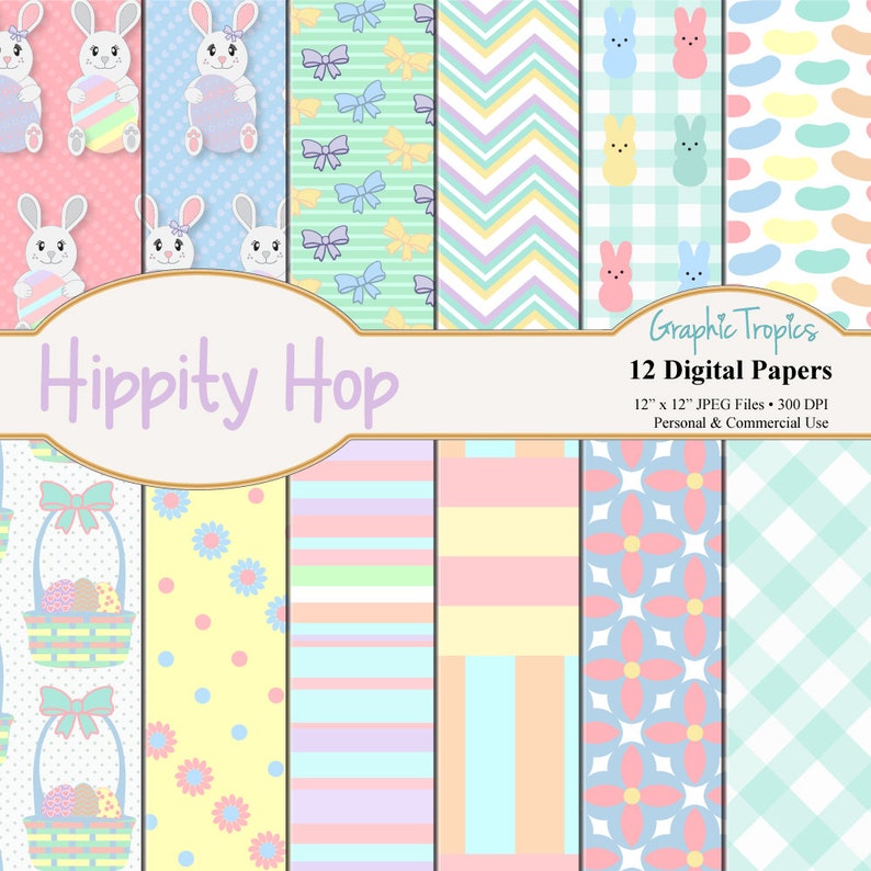 Hippity Hop Digital Paper Easter Set Instant Download, Springtime ...