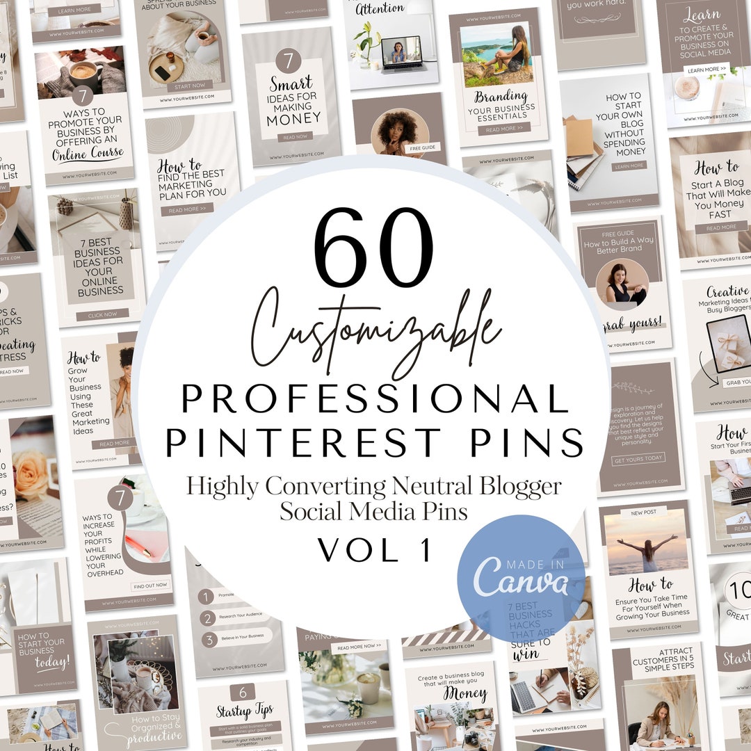 60 Professional Pinterest Pin Templates, Canva Neutral Minimalist ...