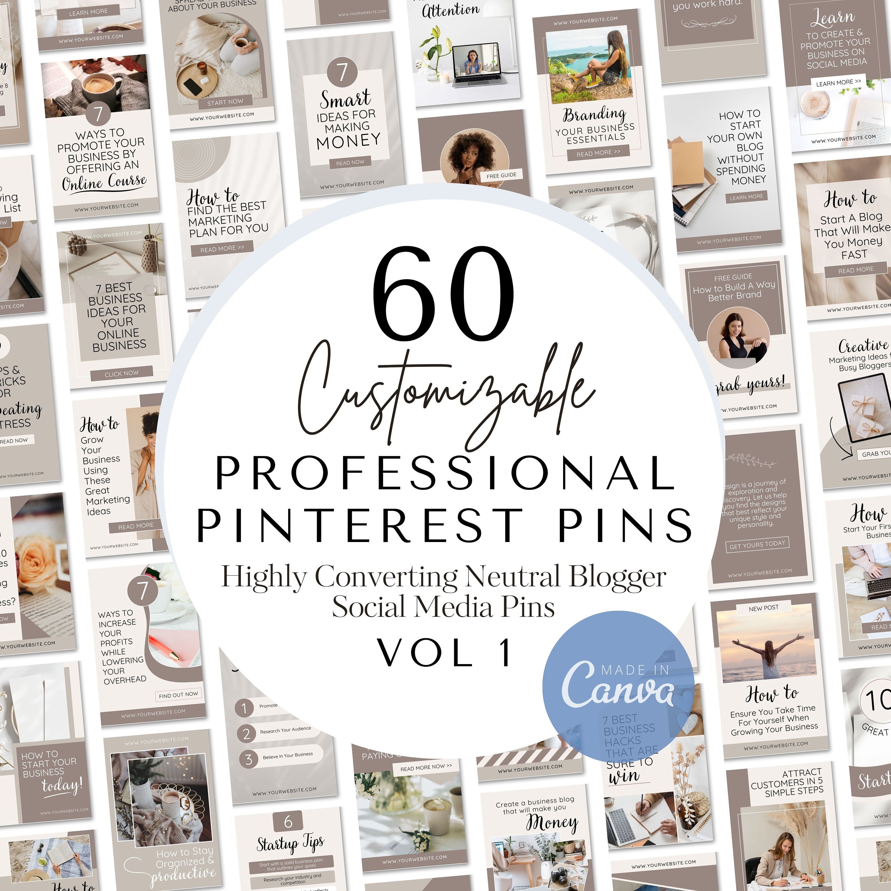 60 Professional Pinterest Pin Templates, Canva Neutral Minimalist ...