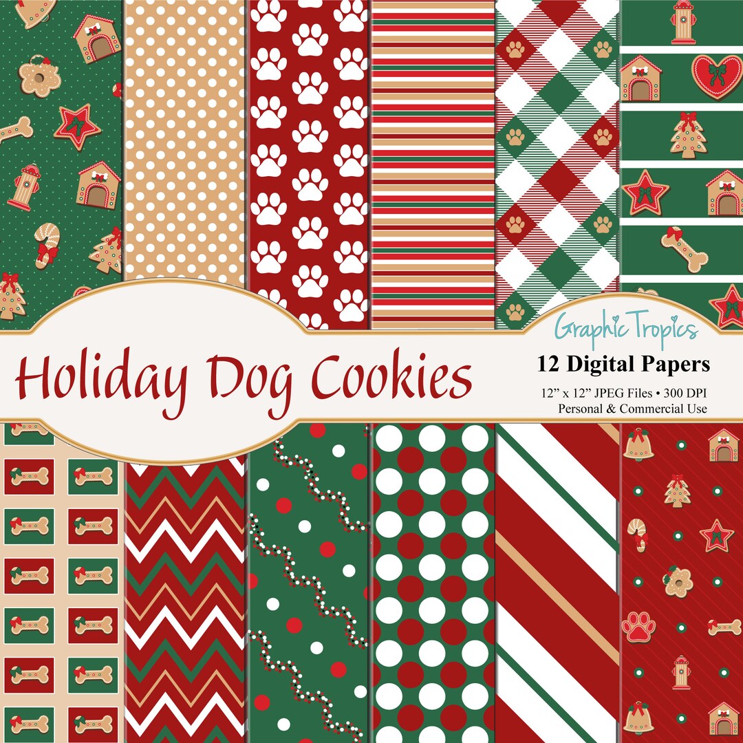 Holiday Dog Cookies Digital Paper | Christmas Dog Digital Pages ...