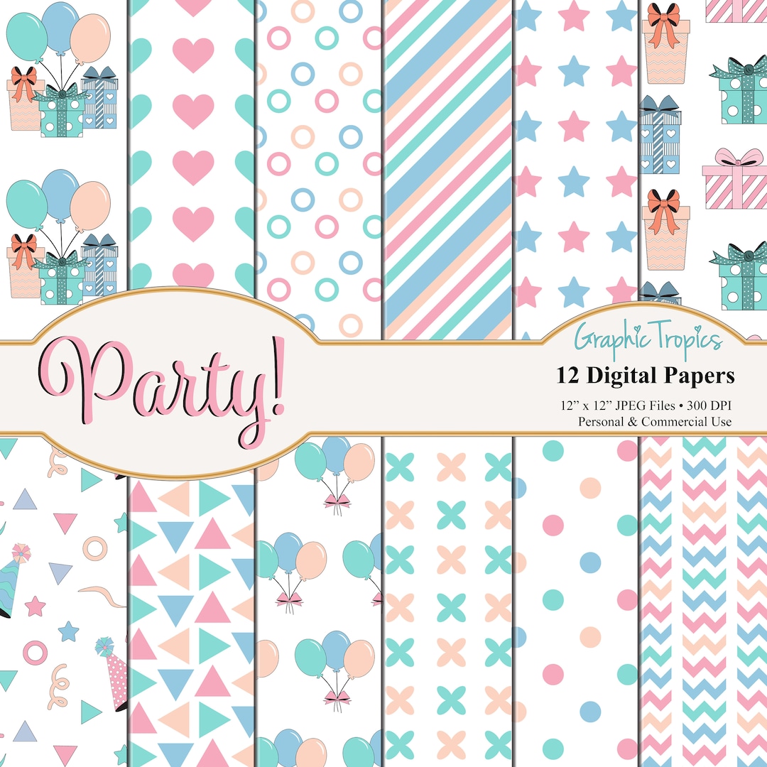 Party Paper Set | Birthday Party Digital Download, Party Patterns ...